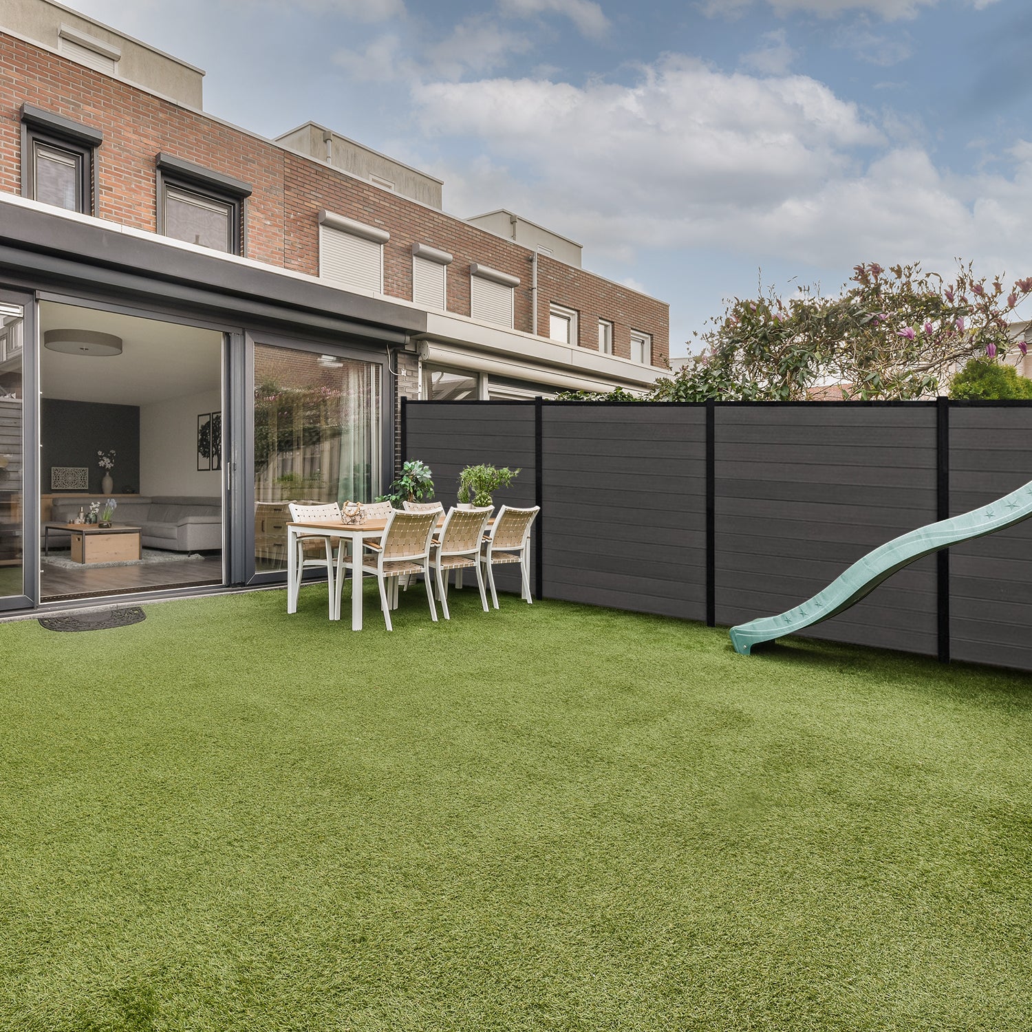 Composite Fence Series 6 ft. x 6 ft. Manhattan Gray WPC Brushed Fence ...